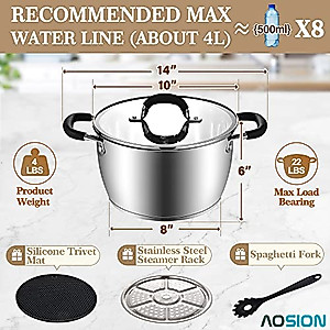 AOSION 6 Quart Stainless Steel Stockpot, All-In-One 6QT Stock Pot, Soup Pasta Pot with Lid, Cooking Pot, Induction Pot, Sauce Pot Compatible with All Stoves, Heat-Proof Double Handles, Dishwasher Safe