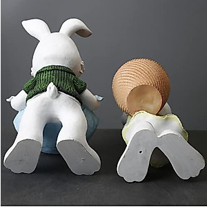 Garden Decor Cute Animal Rabbit Succulent Flower Pot, Houseplant Pot, Cactus Bonsai Small Flower Pot with Drainage Holes, Rabbit Statue Home Desk Decoration Children Gift (Yellow)