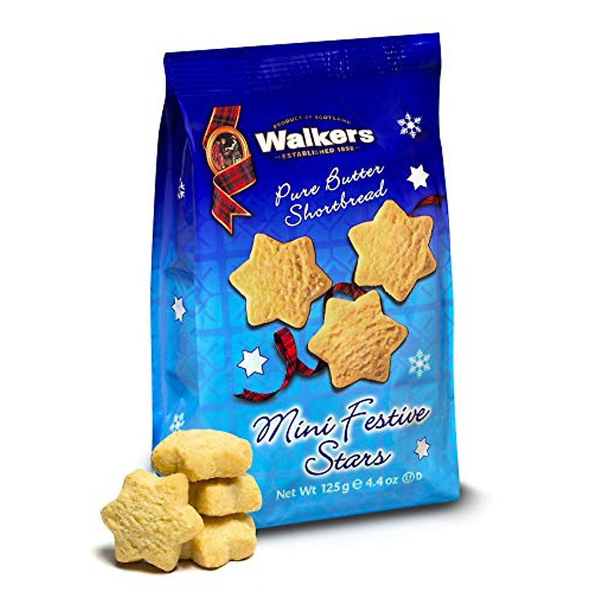 Walker's Shortbread Hanukkah Mini Festive Stars Holiday Cookies, Pure Butter Shortbread Cookies, 4.4 Oz Bag (Pack of 12)