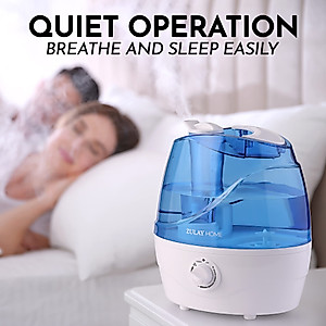 Zulay Cool Mist Humidifiers (2.2L Water Tank) - Quiet Ultrasonic Humidifiers For Bedroom with Auto-Shutoff Feature - Air Humidifier For Plants, Babies Nursery and Kids Room (Blue)
