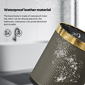 10L/2.6GAL Bathroom trash can without lid,Metal Waste Bin with Leather Cover,Open Top Office Wastebasket, Round Garbage Can for Bathrooms, Powder Rooms, Kitchens, Home, Office and and High-End Hotel