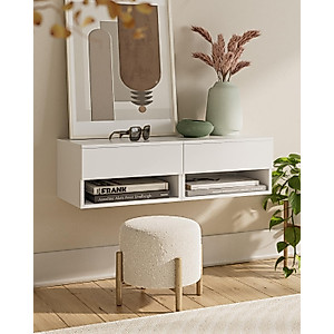 Aobafuir Floating Nightstand, Small Modern Floating Nightstand with Drawer, Floating Shelves for Bedroom, Bathroom (White)