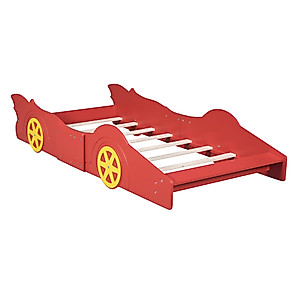 CITYLIGHT Twin Size Car Beds for Boys Race Car-Shaped Twin Bed Frame with Wheels Wooden Kids Car Twin Bed for Boys with Slat Support for Child's Bedroom (Twin,Red)