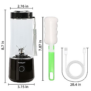 Modquen Portable Blender, 14 oz Personal Size Blender, Shakes and Smoothies Blender, 220 Watt BPA-Free Mini Blender Cup, USB Rechargeable Cordless Blenders (Black)
