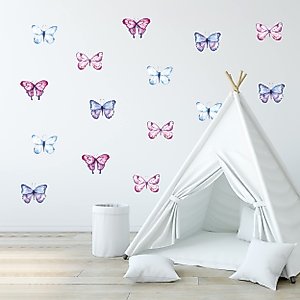 Decalcomania Butterfly Wall Decals - Set of 16 Watercolor Butterflies Wall Stickers for Girls Bedroom Kitchen Bathroom Room Decor Removable Peel and Stick Indoor Decor