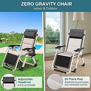NAIZEA Lounge Chair Patio Zero Gravity Chair Folding Adjustable Reclining Patio Chairs with Cup Holder, Ergonomic Patio Recliner Chairs for Kids and Adult for Indoor and Outdoor