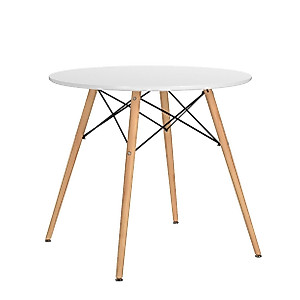 KaiMeng White Round Dining Table 32" Modern Pedestal Small Circle Room Table Leisure Tea Coffee Kitchen Table (White)