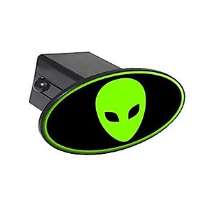 Alien Head Green On Black Oval Tow Trailer Hitch Cover Plug Insert 2"