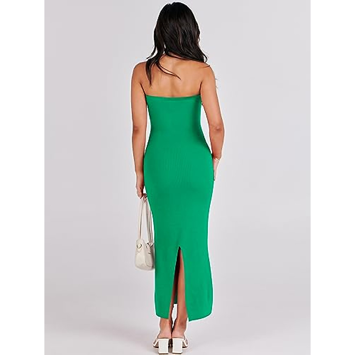 ANRABESS Wedding Guest Dress for Women Sexy Bodycon Sleeveless Strapless Twist Knot Front Ribbed Knit Midi Sweater Cocktail Semi Formal Dresses 2023 Fashion B1147qiancaolv-S