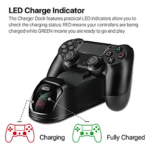 TNP PS4 Controller Charging Station Dock Stand PS-4 Dualshock Control Gamepad USB Port Dual Charger Cradle Base with Cable & LED Indicator for Sony Playstation 4 Pro Slim Wireless Gaming Game (Black)