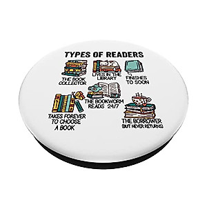 Book Lover Types Of Readers Books Librarian Reading Bookworm PopSockets Swappable PopGrip