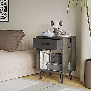 GYIIYUO Nightstand with Fabric Storage Drawer and Open Wood Shelf, Side Table with Storage for Bedroom, Night Stand with Drawer for Bedroom, Bedside Tables - Rustic Brown - Gray, Grey