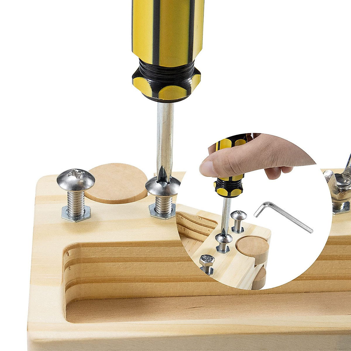 Montessori Screwdriver Board Set Toddler Real Tools Wooden Montessori Toys with Bolt Toddler Fine Motor Skill Construction Building STEM Sensory Toy Preschool Classroom Learning for 3 4 5 Year Olds