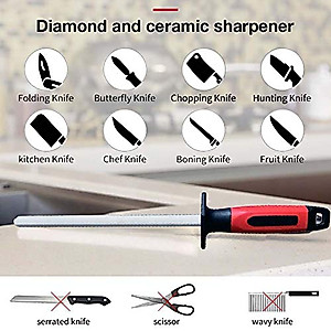 Abuycs 10 Inch Ceramic Rod Knife Honing, Ceramic Diamond Sharpening Rod for Stainless Steel Knives, Professional Knife Sharpener Rod for Home Kitchen