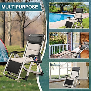 NAIZEA Lounge Chair Patio Zero Gravity Chair Folding Adjustable Reclining Patio Chairs with Cup Holder, Ergonomic Patio Recliner Chairs for Kids and Adult for Indoor and Outdoor