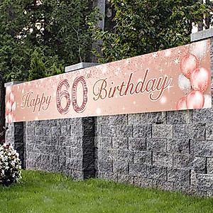 Happy 60th Birthday Rose Gold Banner Backdrop Balloon Confetti Theme Decor Decorations for Women 60th Birthday Party Pink Birthday Party Cheers to 60 Years Party Supplies Bday Favors Glitter