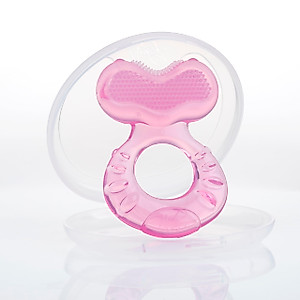 Nuby Silicone Teethe-eez Teether with Bristles, Includes Hygienic Case, Pink