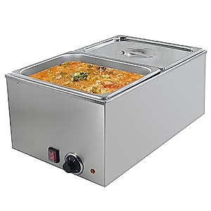 EASYROSE Commercial Food Warmer 2-Pan Steam Table Food Warmer Buffet Bain Marie with Temperature Control & Lids, Electric Warming Trays for Food or Sauces - 120V, 1200W, 10.6 QT/Pan