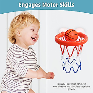 MARPPY Bath Toys, Bathtub Basketball Hoop for Toddlers Kids, Boys and Girls with 4 Soft Balls, Mold Free & Strong Suction Cup, Bathtub Shooting Game & Fun Toddlers Bath Toys for Boys or Girls