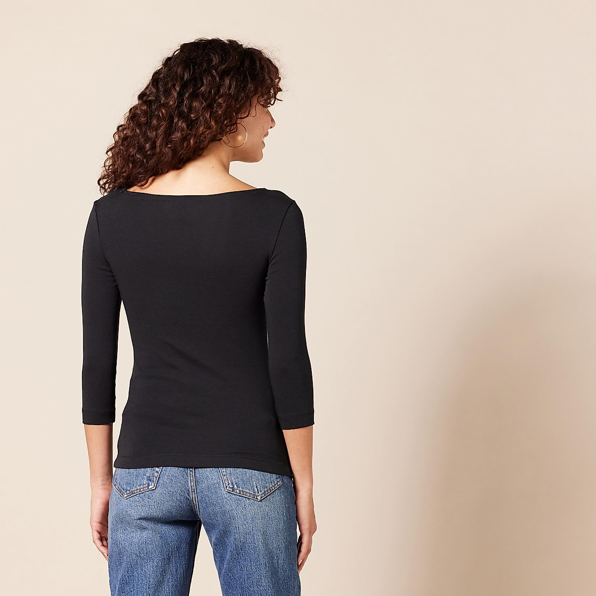 Amazon Essentials Women's Slim-Fit 3/4 Sleeve Boat Neck T-Shirt, Black, X-Large