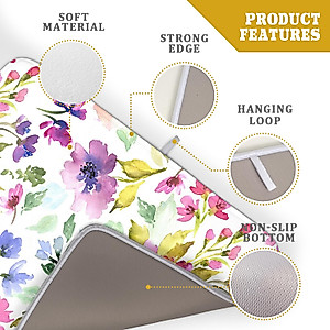 Floral Dish Drying Mats for Kitchen Counter Large Drying Mat for Dishes Microfiber Dish Rack Mat Kitchen Decor Spring Summer Flower Drainer Pad Washable Foldable Ultra Absorbent Dry Mat 18×24 Inch