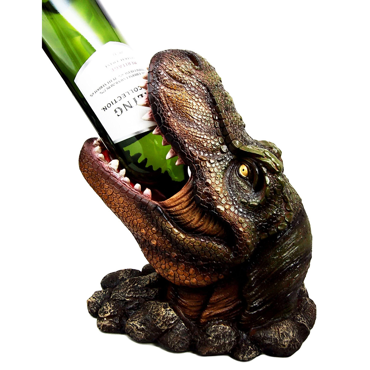 Ebros Large Prehistoric Dinosaur T-Rex Head Wine Bottle Holder 10.75" Tall Caddy Figurine Jurassic Era Trex Statue Kitchen and Dining Decor Party Hosting Prop Tyrannosaurus Rex Dinosaurs