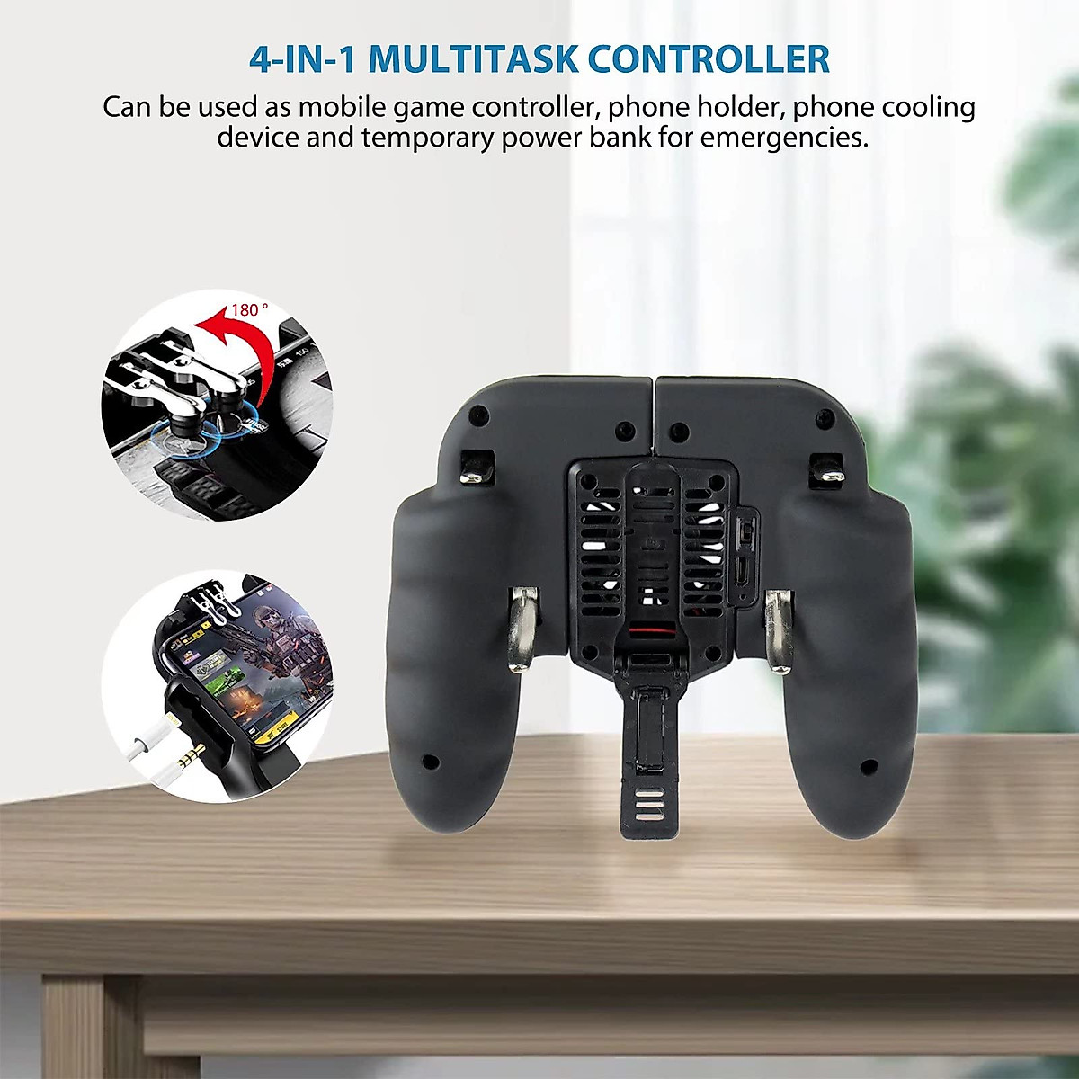 Mobile Game Controller Built-in Silent Cooling Fan 4in1 multitask controller Ergonomic Comfort by Tunes for Fortnite PUBG Knives Out Cross Fire,Call of Duty,Rules of Survival