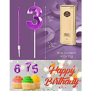 Purple Birthday Candles Number 4 Candle with 6pcs Long Birthday Candles for Cake, 4 Year Old Girl Boy Birthday Party Cake Topper Decorations Wedding Anniversary Celebration Supplies