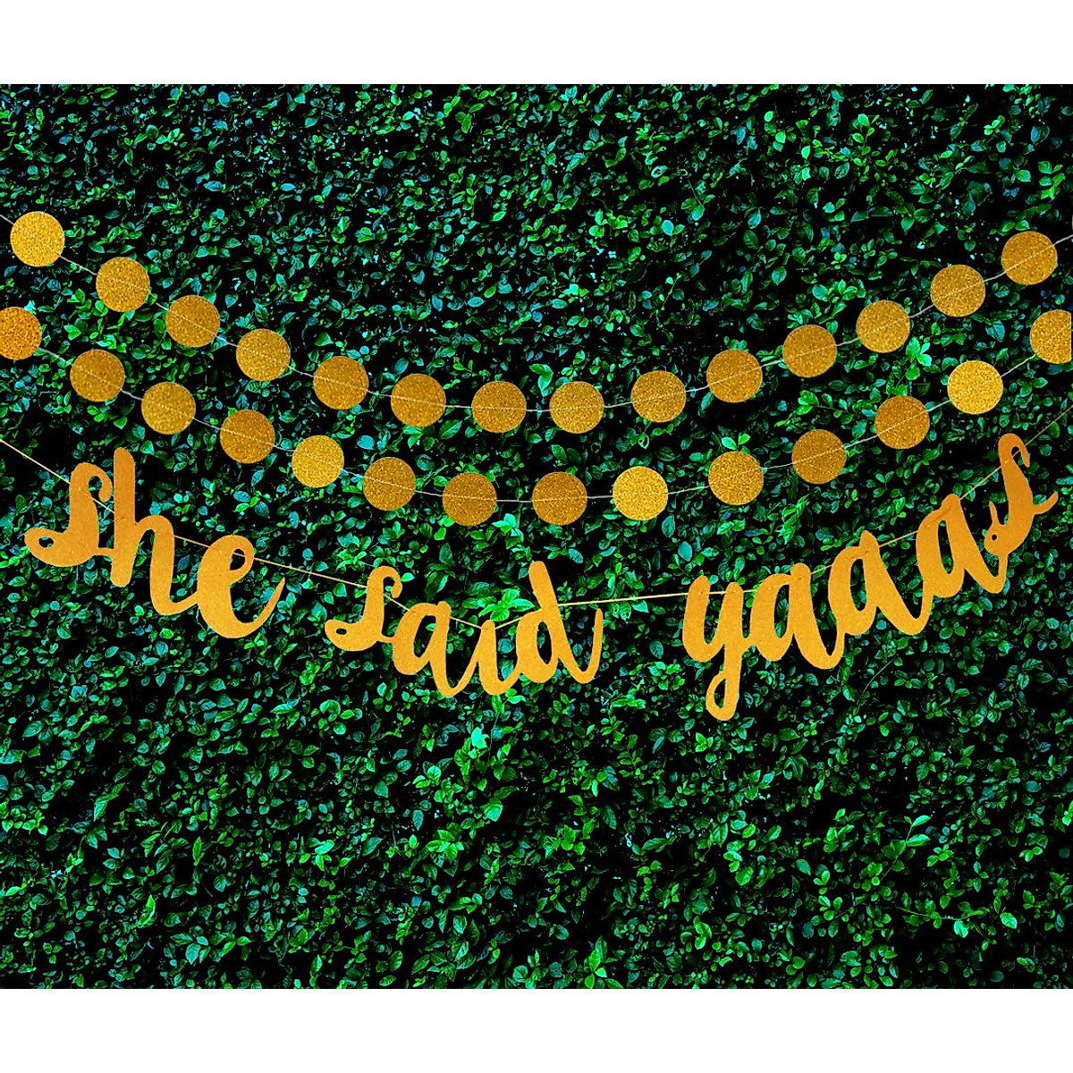 She Said Yaaas Banner, Garland & Confetti Set - Bachelorette, Engagement or Wedding Party Decorations - Sparkly Decorations with Super Fun Diamond Ring & Circle Confetti (Gold)