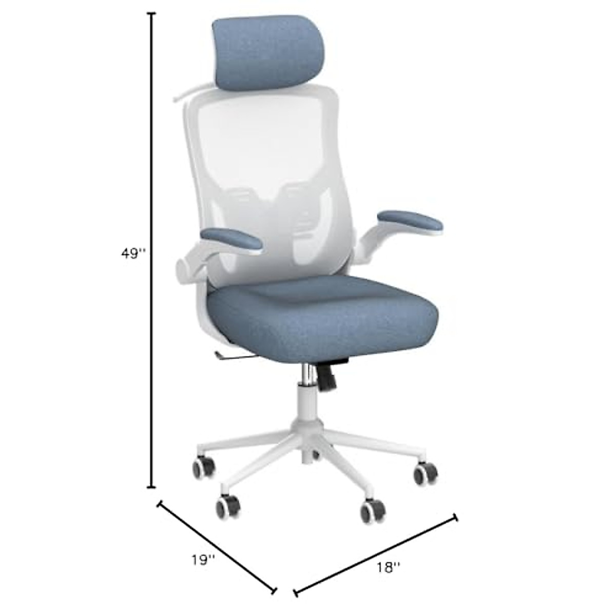 FOKESUN Ergonomic Office Chair, High Back Executive Task Computer Chairs with Coat Hanger & Lumbar Support, Flip-up Armrest, Office Chair with Tilt& Lock Function (Sky Blue)