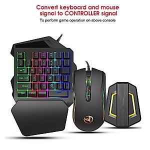 One-Handed RGB Gaming Keyboard and Combo with Converter, 3200 DPI Mouse, 35 Keys Gaming Keypad Adapter Base Kit Set for/X-One/for PS3/X-360/for Switch