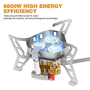 WADEO 6800W Windproof Camping Gas Stove, Small Camping Stove with Piezo Ignition, 1LB Propane Tank Adapter, Butane Adapter for Outdoor Cooking, Picnic, Camping and Hiking