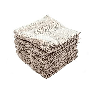 Linteum Textile Washcloth Set 100% Soft Cotton Zero Twist 16 Single Ring Spun Premium Washcloths Face Towel (Taupe) 12 Piece 13x13 Inch