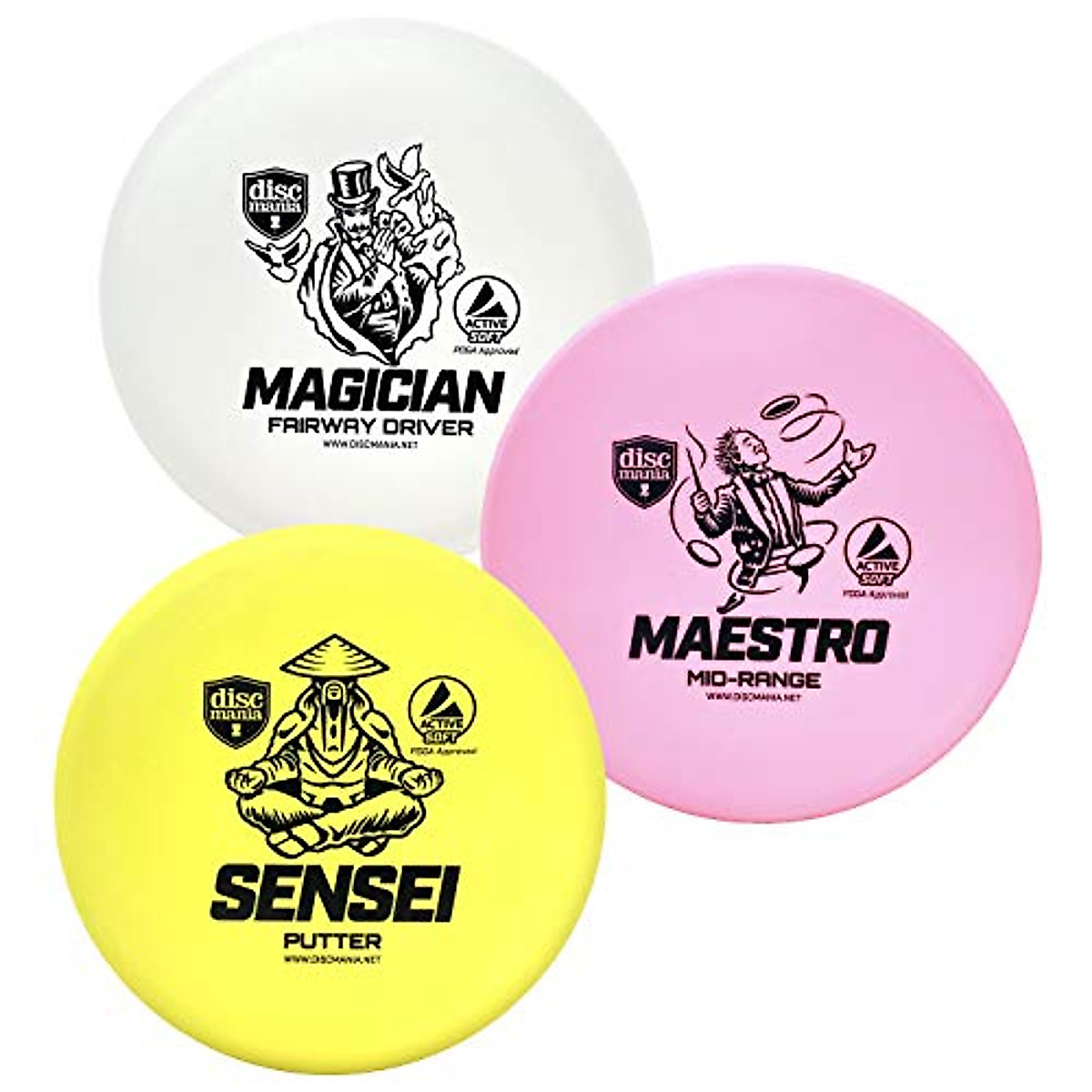 Discmania Active Soft Disc Golf Set of 3 – Includes Disc Golf Putter, Mid-Range and Driver, Frisbee Golf Disc Set, Disc Golf Starter Set (Colors Will Vary)