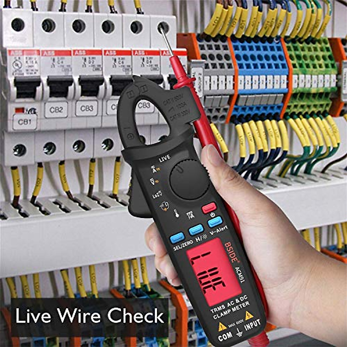 ACM91 Clamp Multimeter Digital AC DC Current Clamp Meter True RMS Auto Range 6000 Counts 100 amp Mini Meter With Temperature Capacitance NCV Measure LoZ Volts