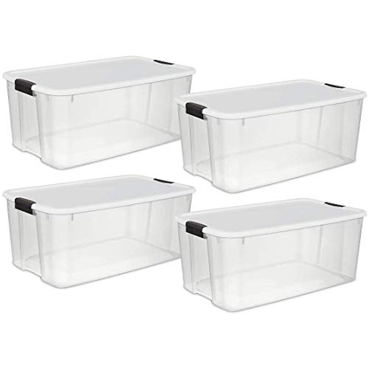 Sterilite Storage System Solution with 116 Quart Clear Stackable Storage Box Organization Containers with White Latching Lid, 8 Pack