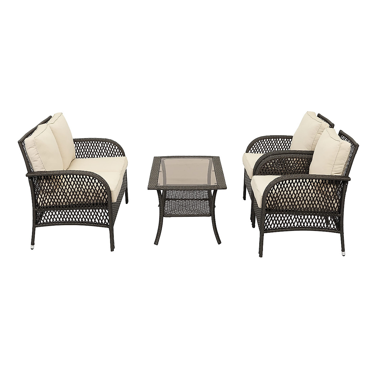 Solaste 4 Pieces Patio Furniture Sets,Patio Conversation Sofa Wicker Chair with Cushion,All-Weather Rattan Sofa for Porch Backyard Outside Garden Lawn Yard,Beige Cushion