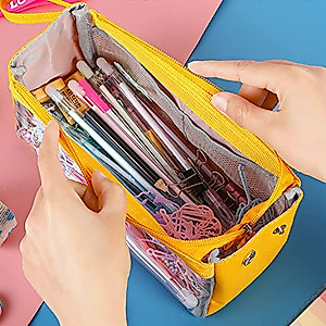 DIYOMR Clear Window Pen Bag Pencil Pouch Pen Cases for Adults, Small Makeup Bag Zipper Stationery Bag For Office Teen College Students Adults Grils Boys(Yellow)