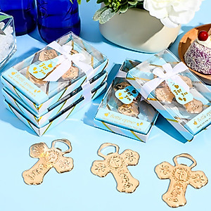 24 Pcs Baby Shower Bottle Openers Favors for Guests Praying Catholic Gender Reveal Decorations Baptism Gold Keychain Souvenir Gifts for Boys Girls Baby Shower Favors(Boy Blue)