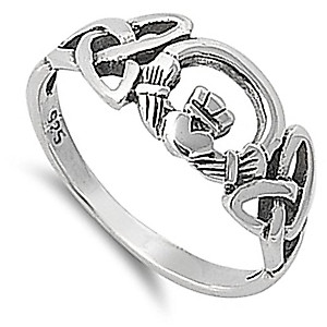 Sterling Silver Women's Celtic Claddagh Irish Ring Unique Band 8mm Size 13