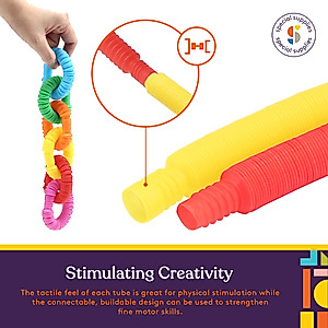 Special Supplies 30-Pack Mini Fun Pull and Pop Fun Tubes Mini for Kids Stretch, Bend, Build, and Connect Toy, Provide Tactile and Auditory Sensory Play, Reusable Storage Container, Colorful