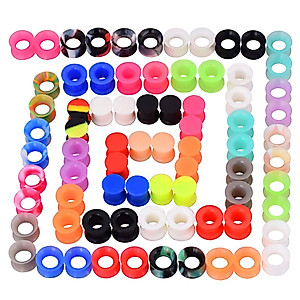 Longbeauty 36Pcs/76Pcs Colorful Soft Silicone Ear Gauges Flexible Ear Skin Tunnels Earlets Plugs Stretcher Expander Set Piercing Jewelry 2g-3/4