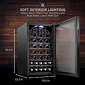 Ivation 51 Bottle Compressor Wine Cooler Refrigerator with Wi-Fi Smart App Control Cooling System | Large Freestanding Wine Cellar Fridge For Red White Champagne or Sparkling, Black Glass Door & Lock