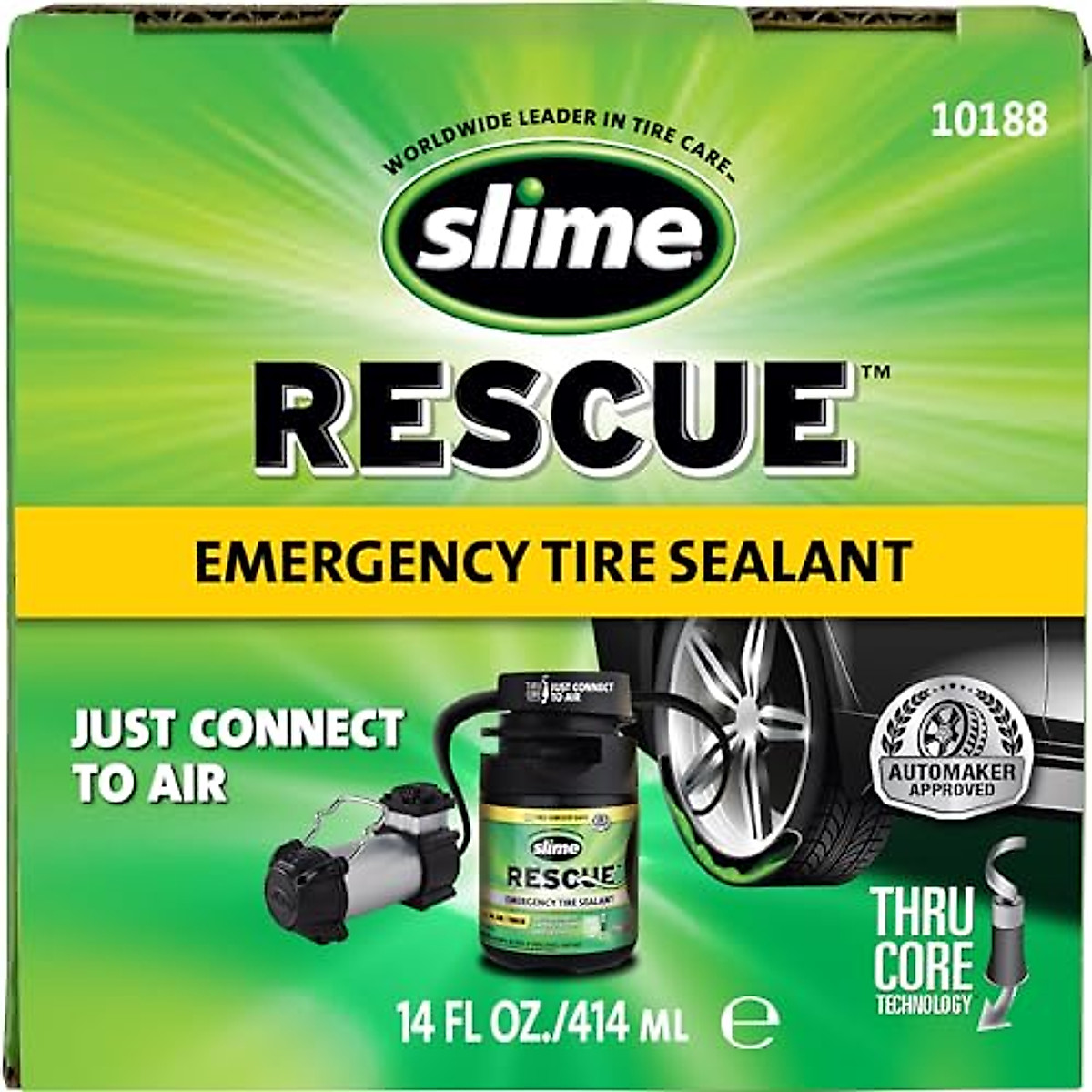 Slime 10188 Flat Tire Puncture Repair Sealant, Rescue, Emergency Repair for highway vehicles, universal fit, Non-toxic, eco-friendly