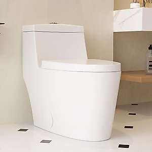 DeerValley Elongated One-Piece Toilet, Dual Flushing Toilet with 17" ADA Comfortable Chair Seat, 0.8/1.28 GPF High-Efficiency Modern Toilet, White Toilet Bowl For 12" Rough-In