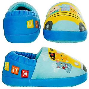 Josmo Cocomelon Toddler slippers - house shoes for boys girls warm plush bed moccasins slippers cocomelon shoes Blue (11-12 Little Kid)