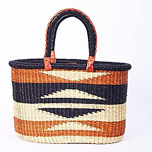 Handwoven African Grass Basket, Oval Style- flat bottom with 2 handles Fair Trade