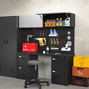 MetalMax Metal Wall Cabinet for Garage Floating Garage Storage Cabinet Wall Mount Shop Cabinet Upper Storage Trailer Cabinet GearBox Flip Up Tool Cabinet Small Wall Steel Cabinet Assembly Required