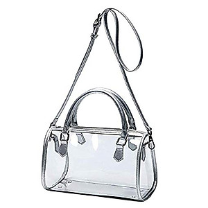 Rullar Women Clear Jelly Purse Transparent Handbag Top Handle Shoulder Bag PVC Purse Totes Satchel Sliver
