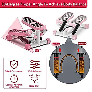 Kweetle Steppers for Exercise, Mini Stair Stepper with Resistance Bands & Mat, Stepper Machine 330lbs Bearing Capacity with LCD Display for Home Office Workout Training, Pink